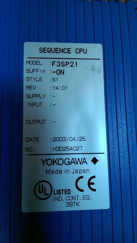 YOKOGAWA SEQUENCE CPU F3SP21-ON - 裕益科技自動化設備可程式編碼器PLC分散式控制系統DCS